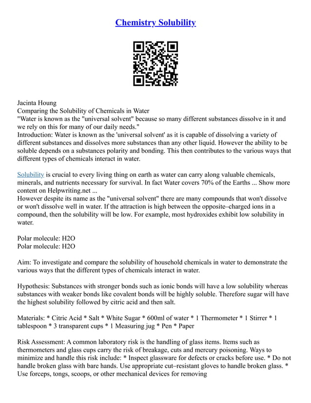 Chemistry Solubility | PDF