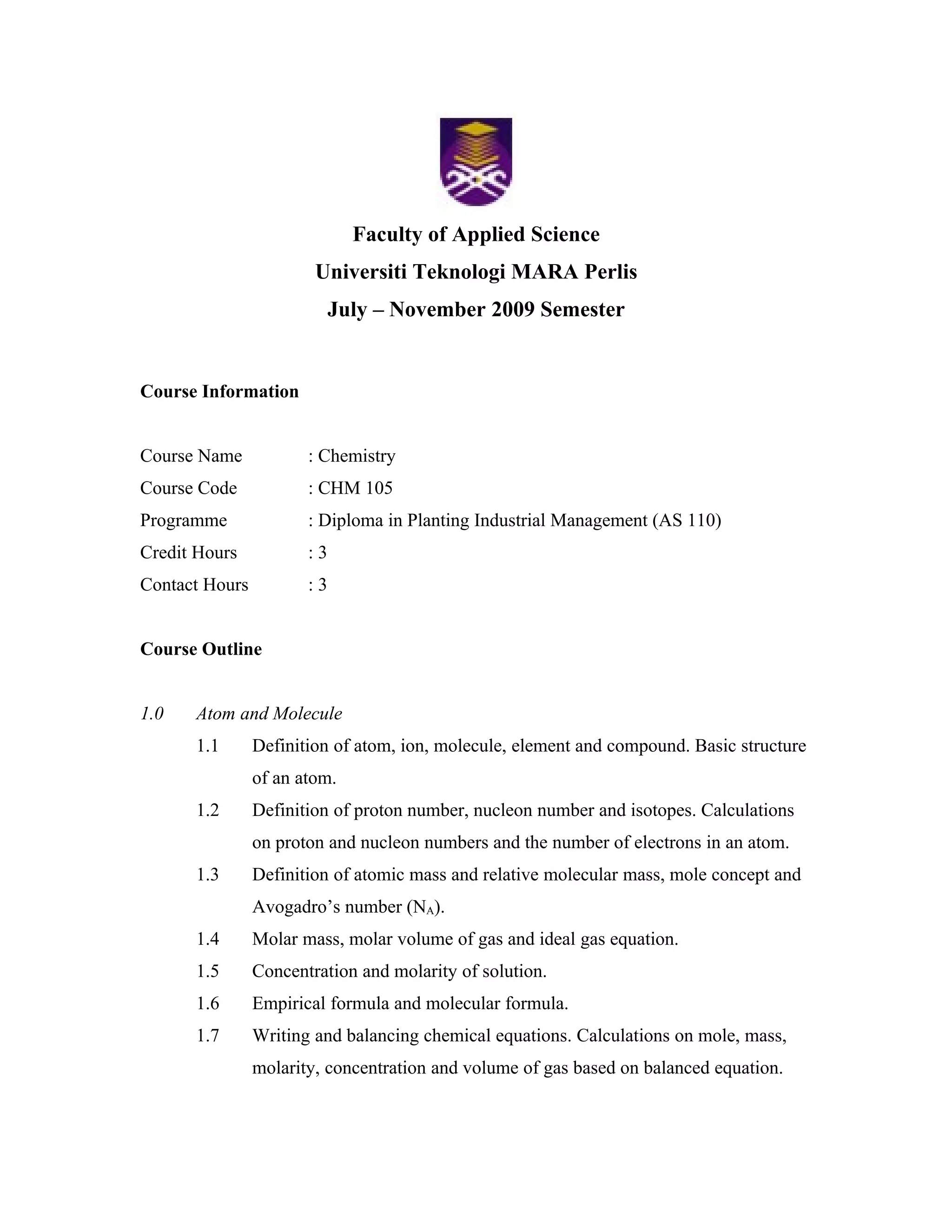 Chemistry syllabus UiTM | DOC