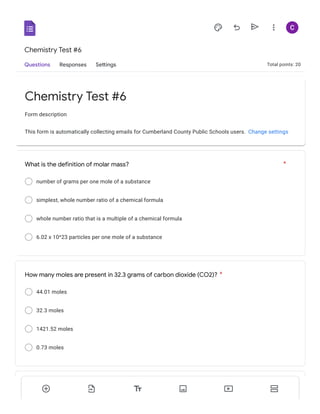 Chemistry test #6 google forms | PDF | Chemistry | Science
