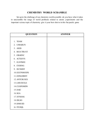 Chemistry Word Scramble | PDF