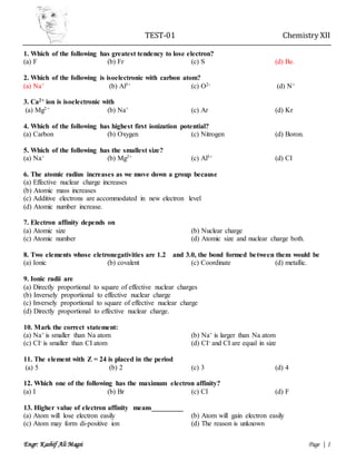 Chemistry xii test 1 | DOCX