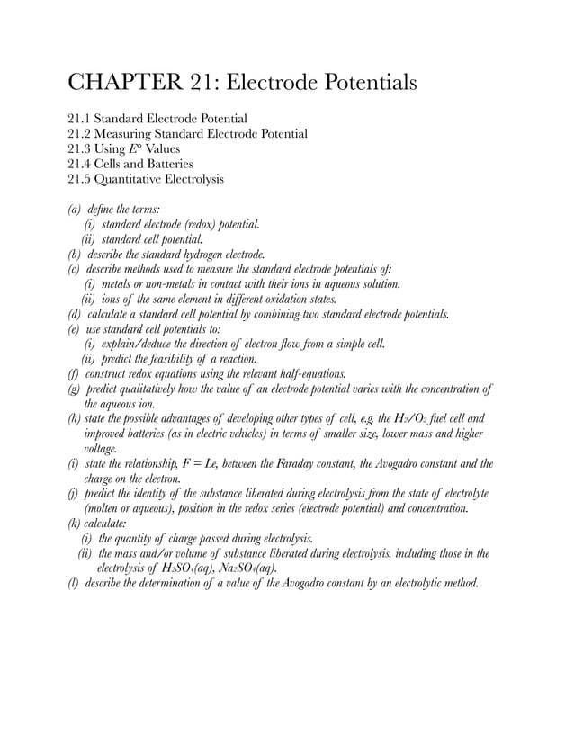 Chemistry zimsec chapter 21 electrode potentials | PDF