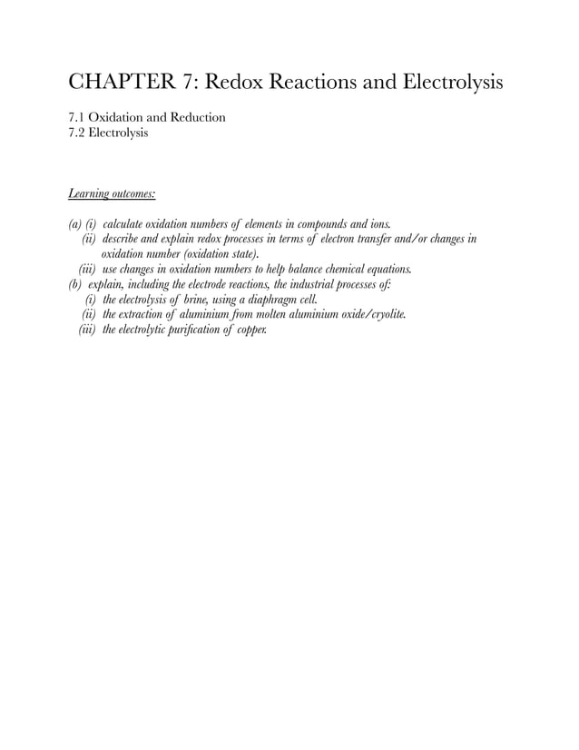 Chemistry zimsec chapter 7 redox reactions and electrolysis | PDF