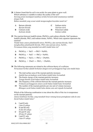 Chem juj k1 (soalan) [set 1] | PDF