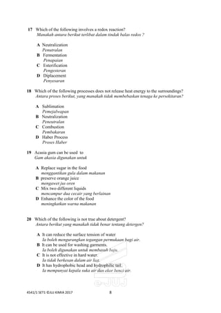 Chem juj k1 (soalan) [set 1] | PDF