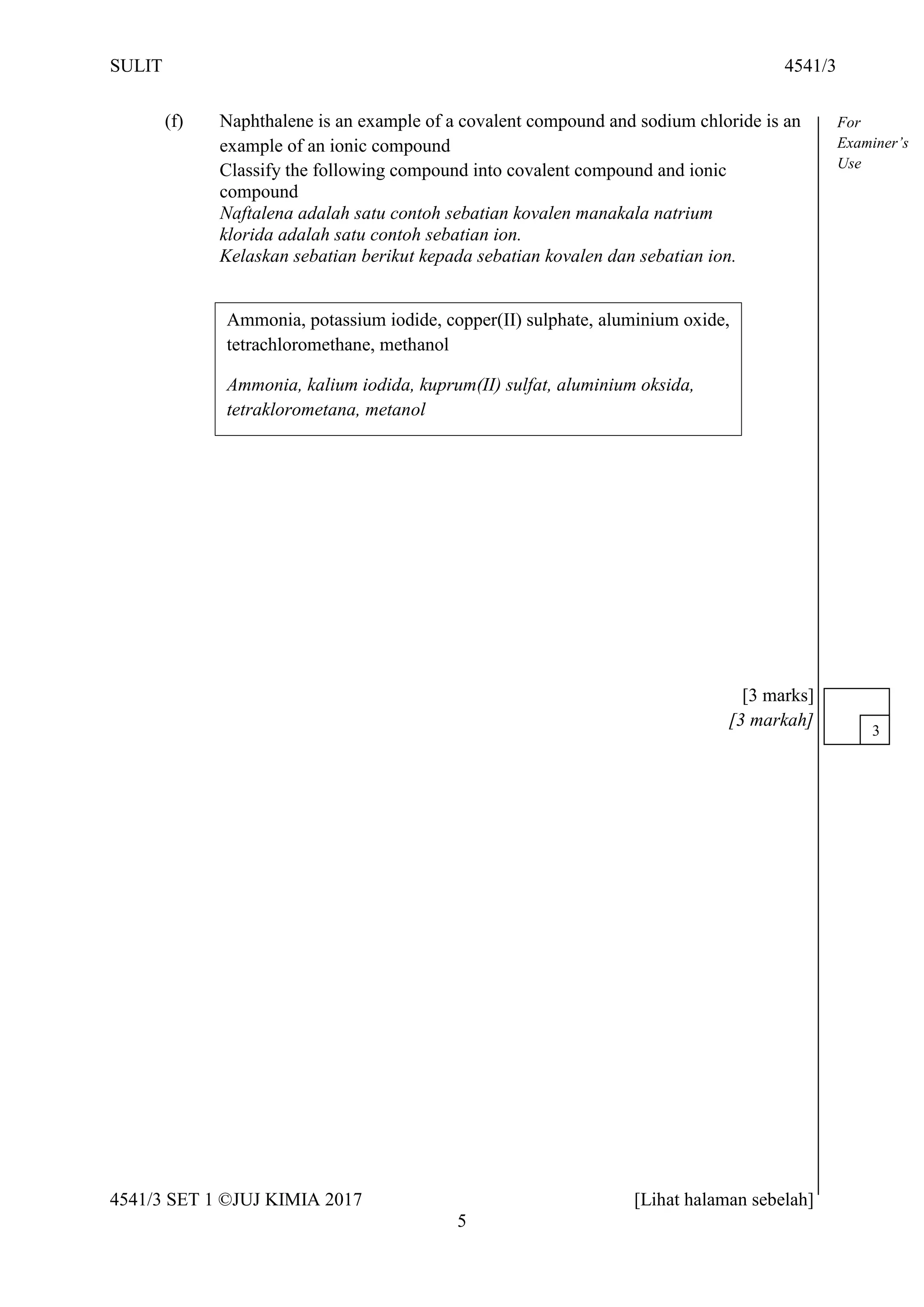 Chem juj k3 (soalan) [set 1] | PDF
