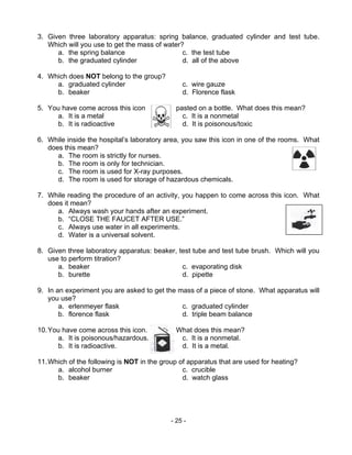 Chem m2 laboratory apparatus, safety rules & symbols | PDF