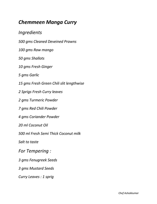 Chemmeen manga curry | PDF