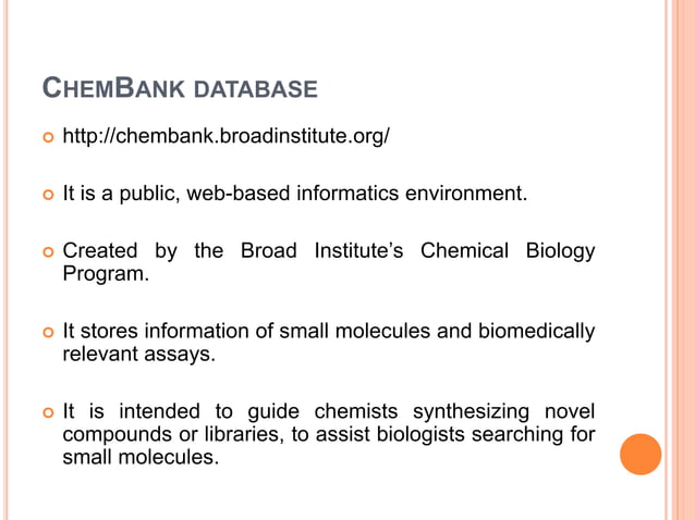 Chemoinformatics | PPTX | Databases | Computer Software and Applications