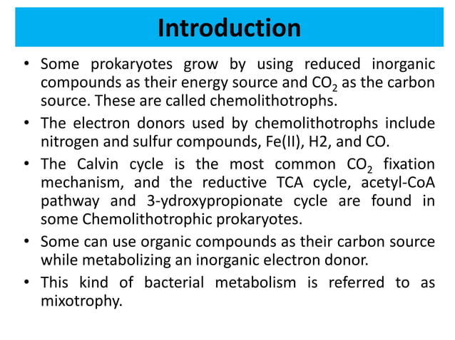 Chemolithotrophy: CO2 fixation, calvin cycle and key enzymes | PPTX