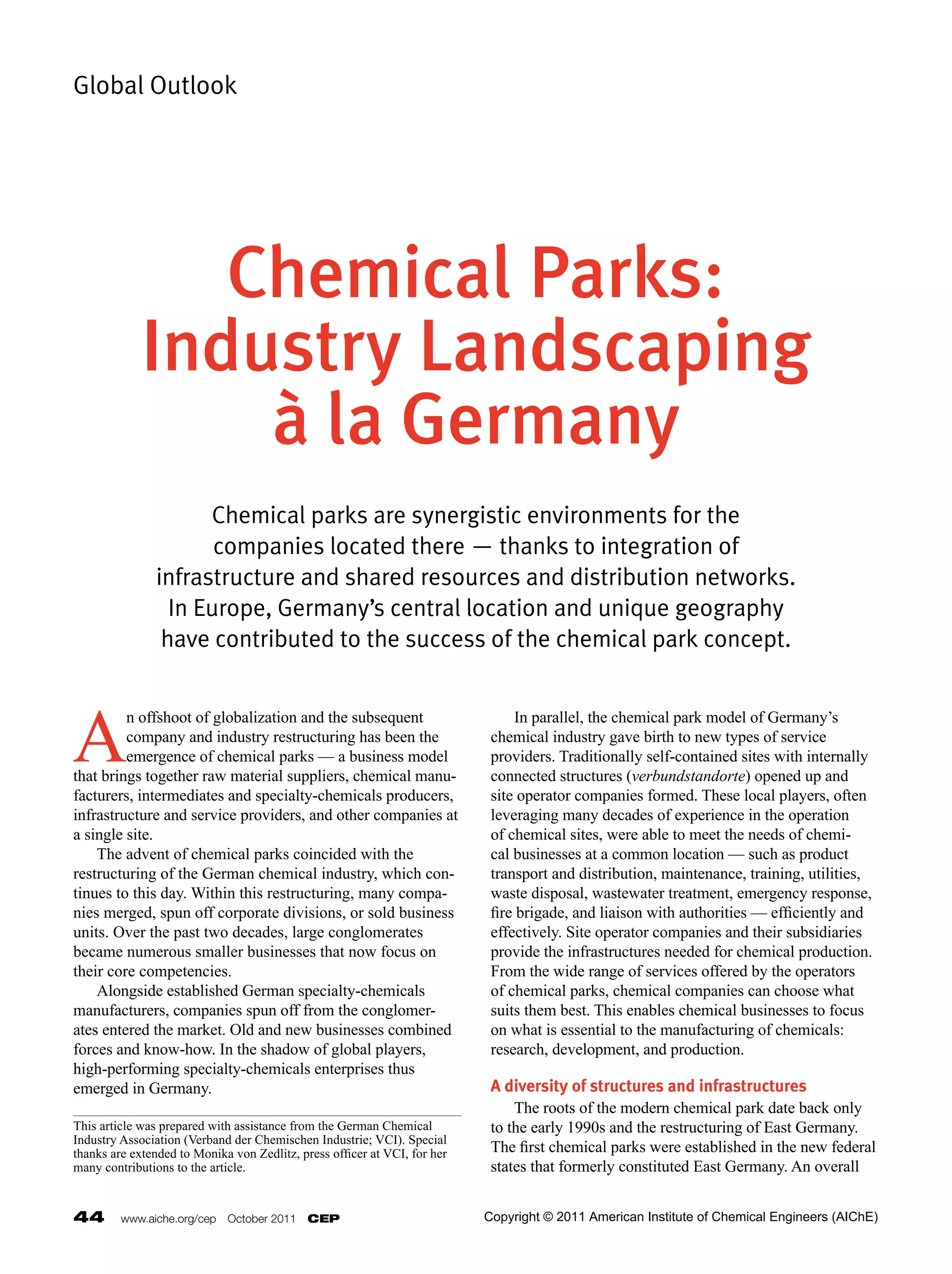Chem. Parks & Standort Marl - AICHE Profile | PDF