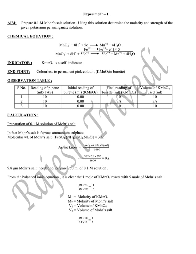 chemistry Practical Class 12th CBSE. | PDF | Chemistry | Science
