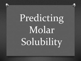 Explain and Apply the Solubility Product Constant to Predict the ...