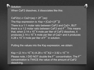 Explain and Apply the Solubility Product Constant to Predict the ...