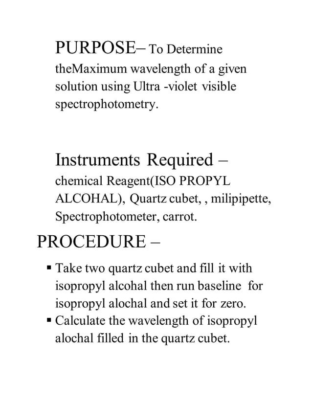 report on UV -VISIBLE SPECTROPHOTOMETRY | PDF