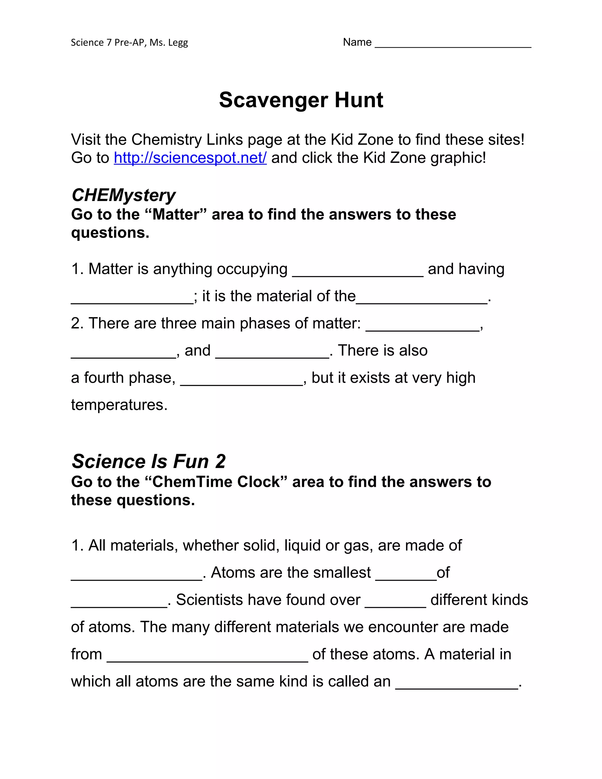 Chem scavenger hunt | DOC