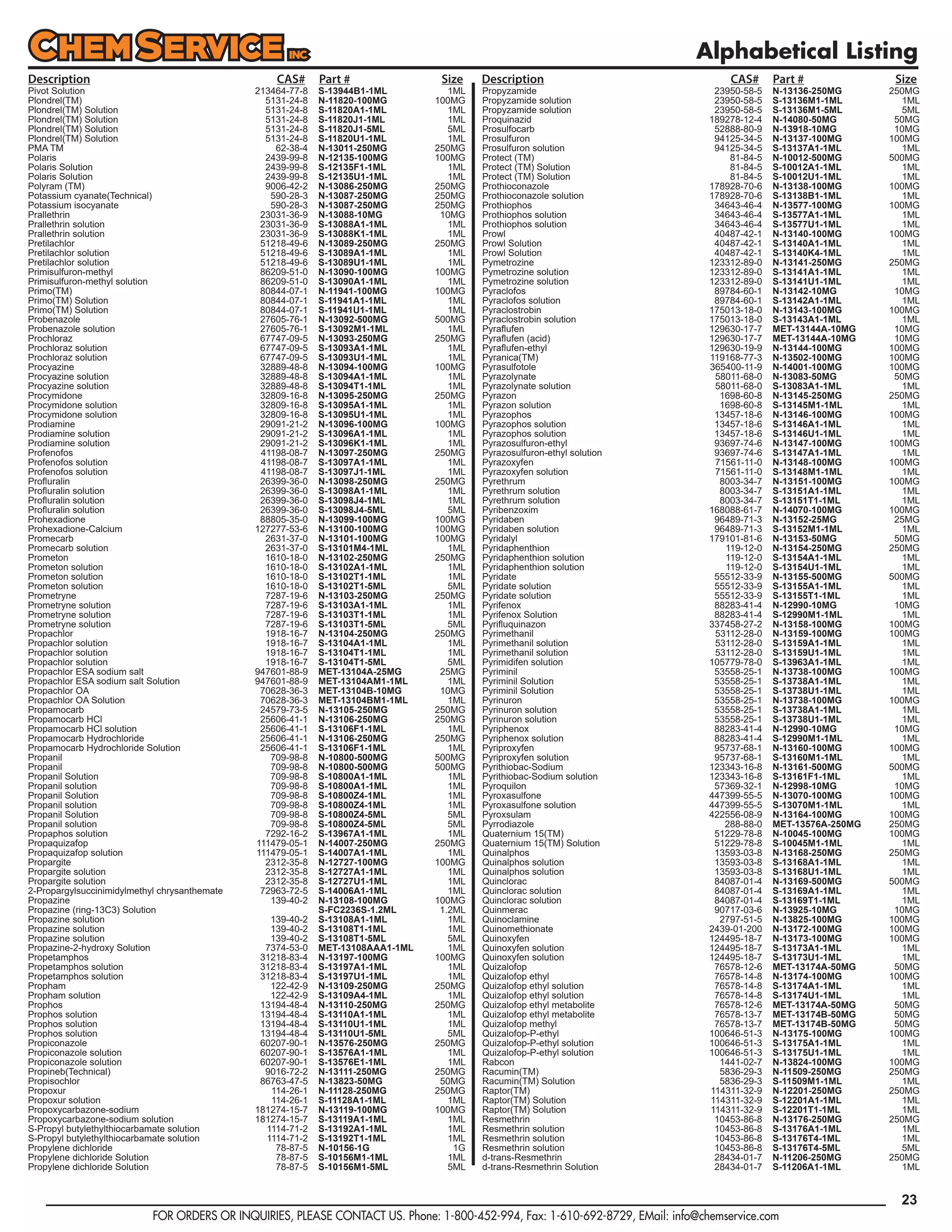 Chem Service Inc Pesticide Reference Standards Catalogue | PDF