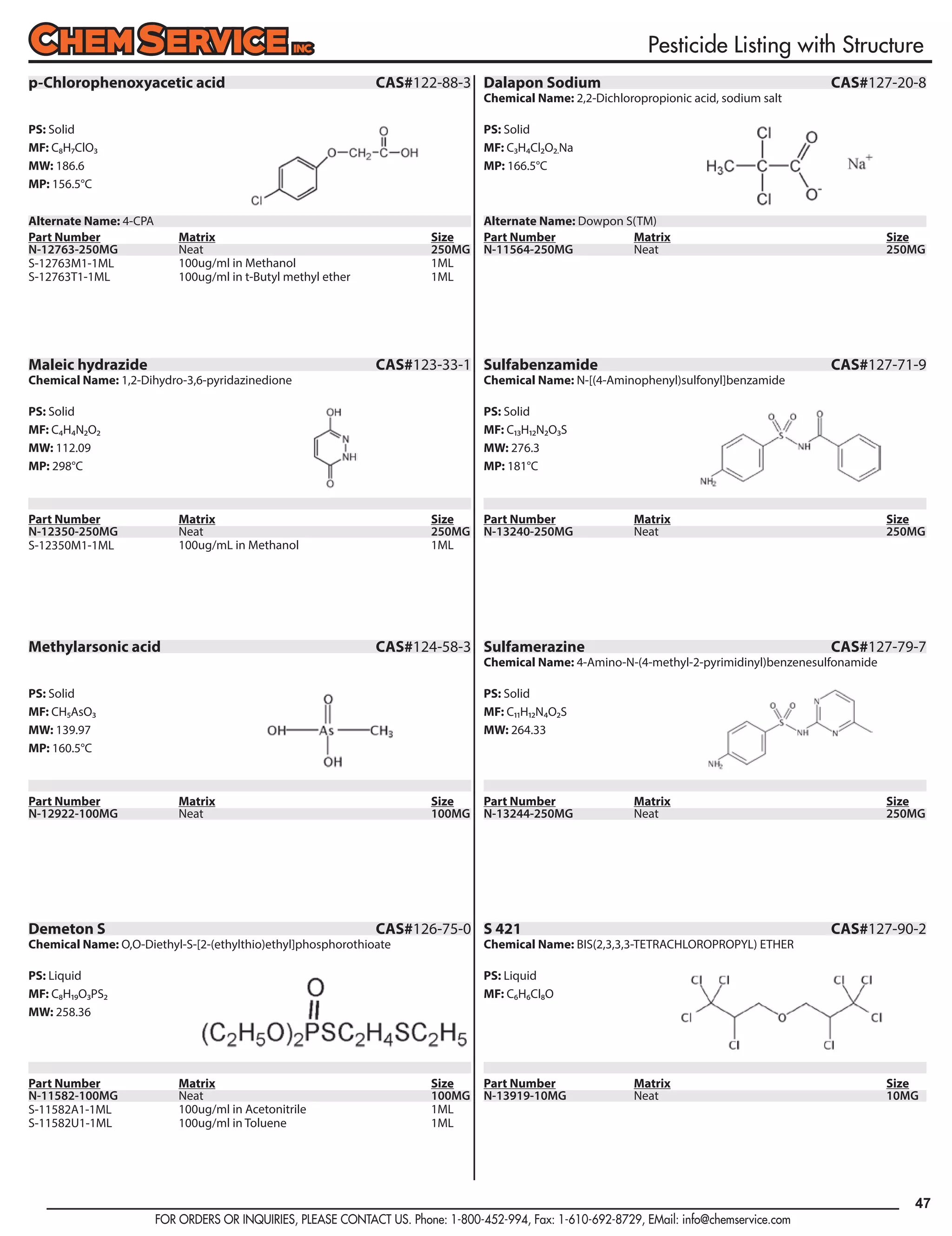 Chem Service Inc Pesticide Reference Standards Catalogue | PDF