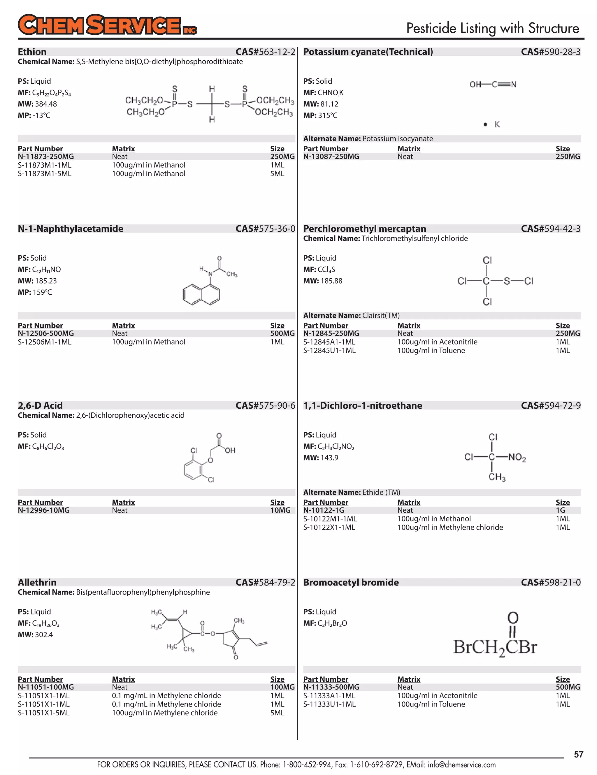 Chem Service Inc Pesticide Reference Standards Catalogue | PDF
