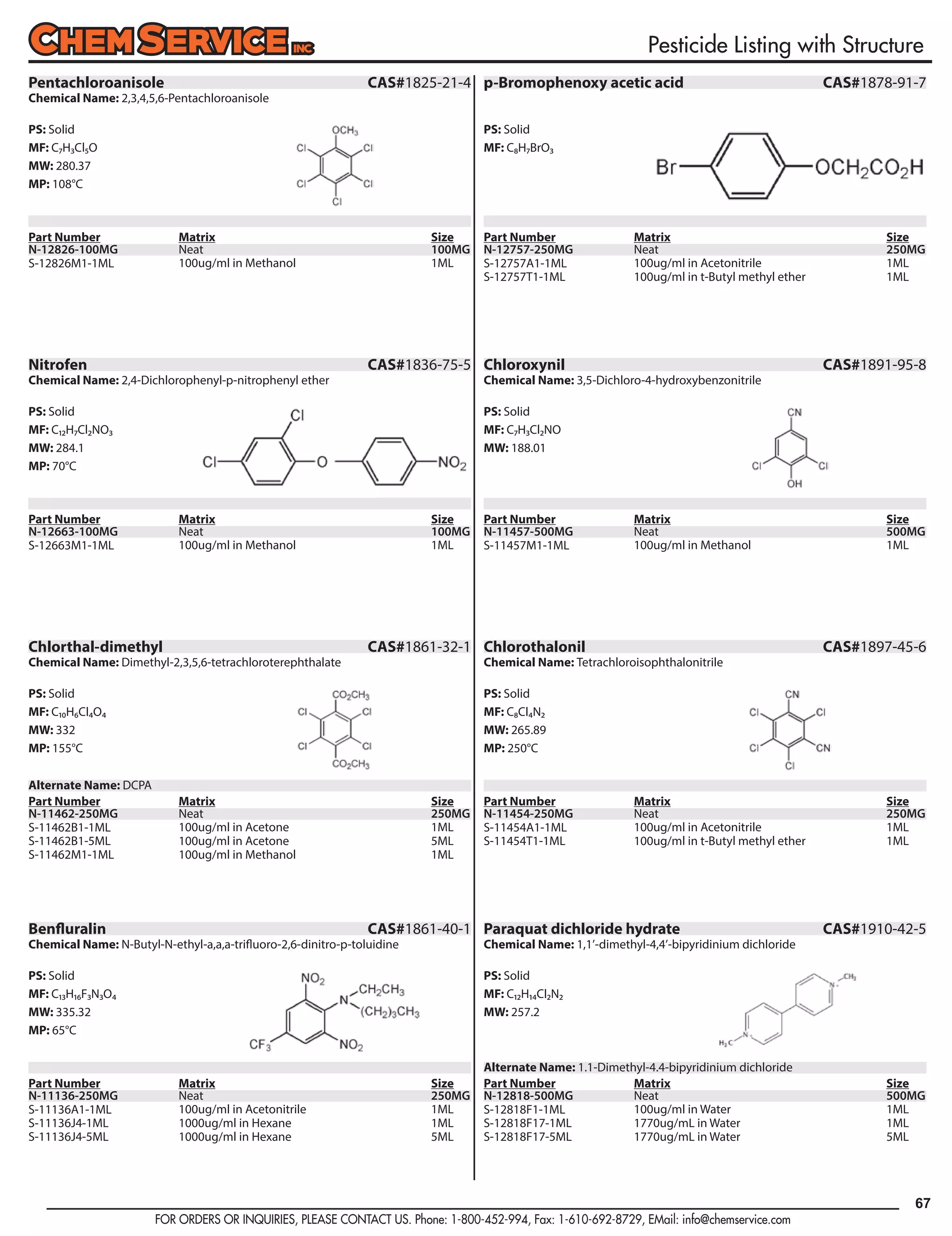 Chem Service Inc Pesticide Reference Standards Catalogue | PDF