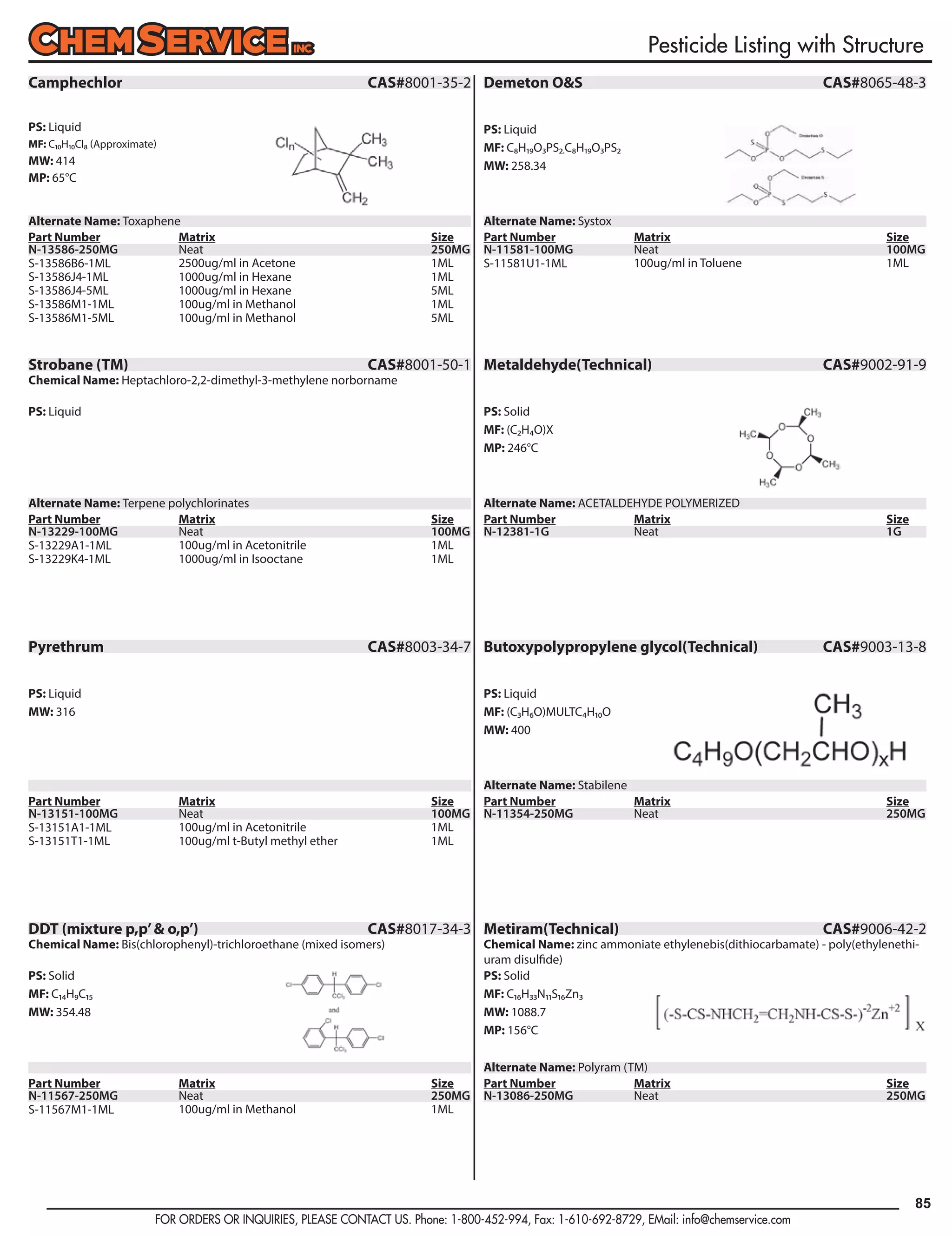Chem Service Inc Pesticide Reference Standards Catalogue | PDF
