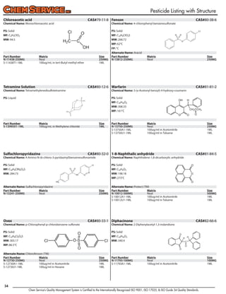 Chem Service Inc Pesticide Reference Standards Catalogue | PDF
