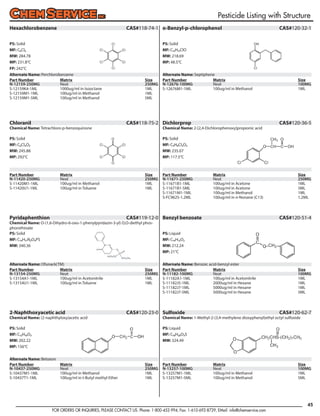 Chem Service Inc Pesticide Reference Standards Catalogue | PDF