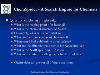 Chemspider For Mass Spectrometrists Public Version | PPT