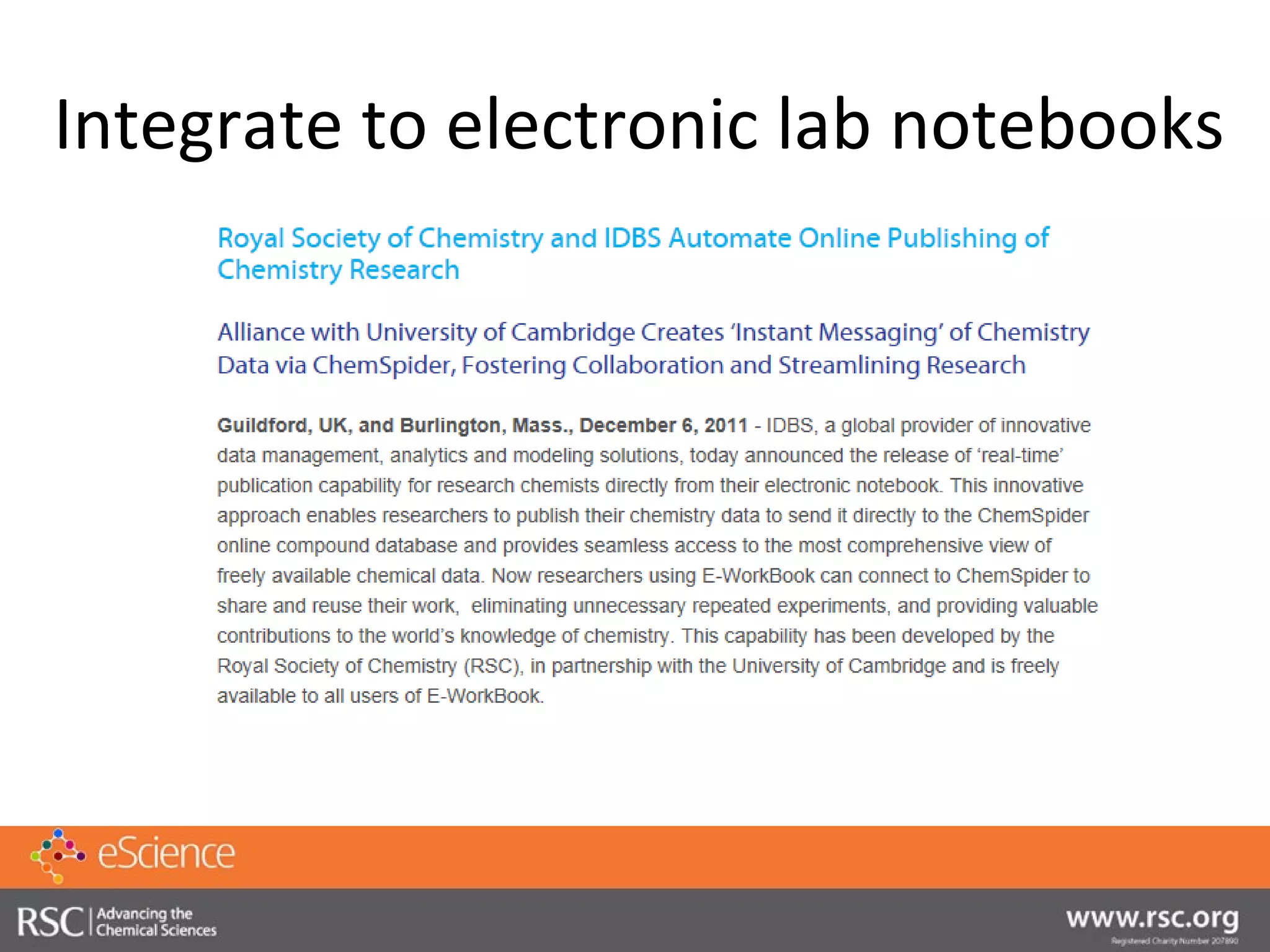 ChemSpider – disseminating data and enabling an abundance of chemistry ...