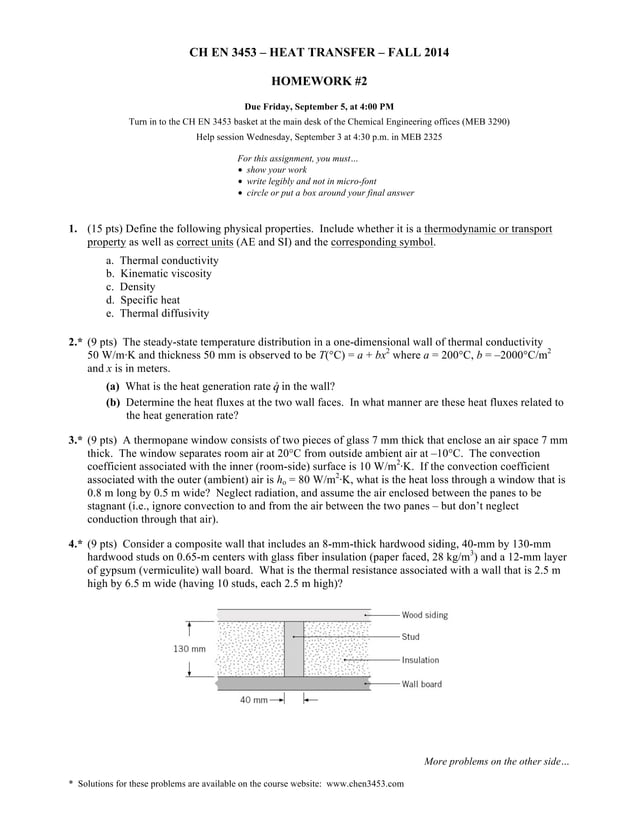 CH EN 3453 Heat Transfer 2014 Fall Utah Homework HW 02 Assignment | PDF | Physics | Science