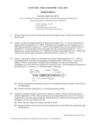 CH EN 3453 Heat Transfer 2014 Fall Utah Homework HW 06 Assignment | PDF