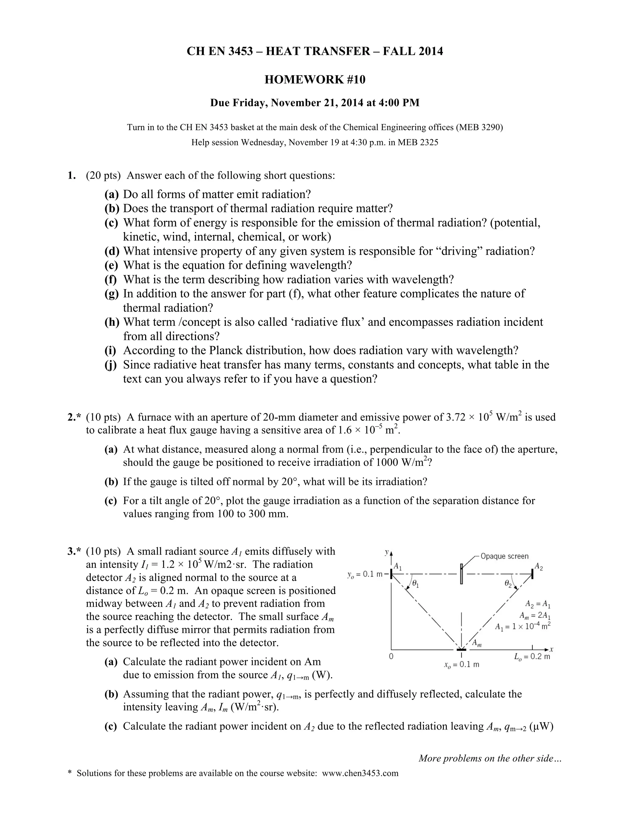 CH EN 3453 Heat Transfer 2014 Fall Utah Homework HW 10 Assignment | PDF