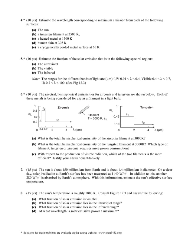 CH EN 3453 Heat Transfer 2014 Fall Utah Homework HW 10 Assignment | PDF