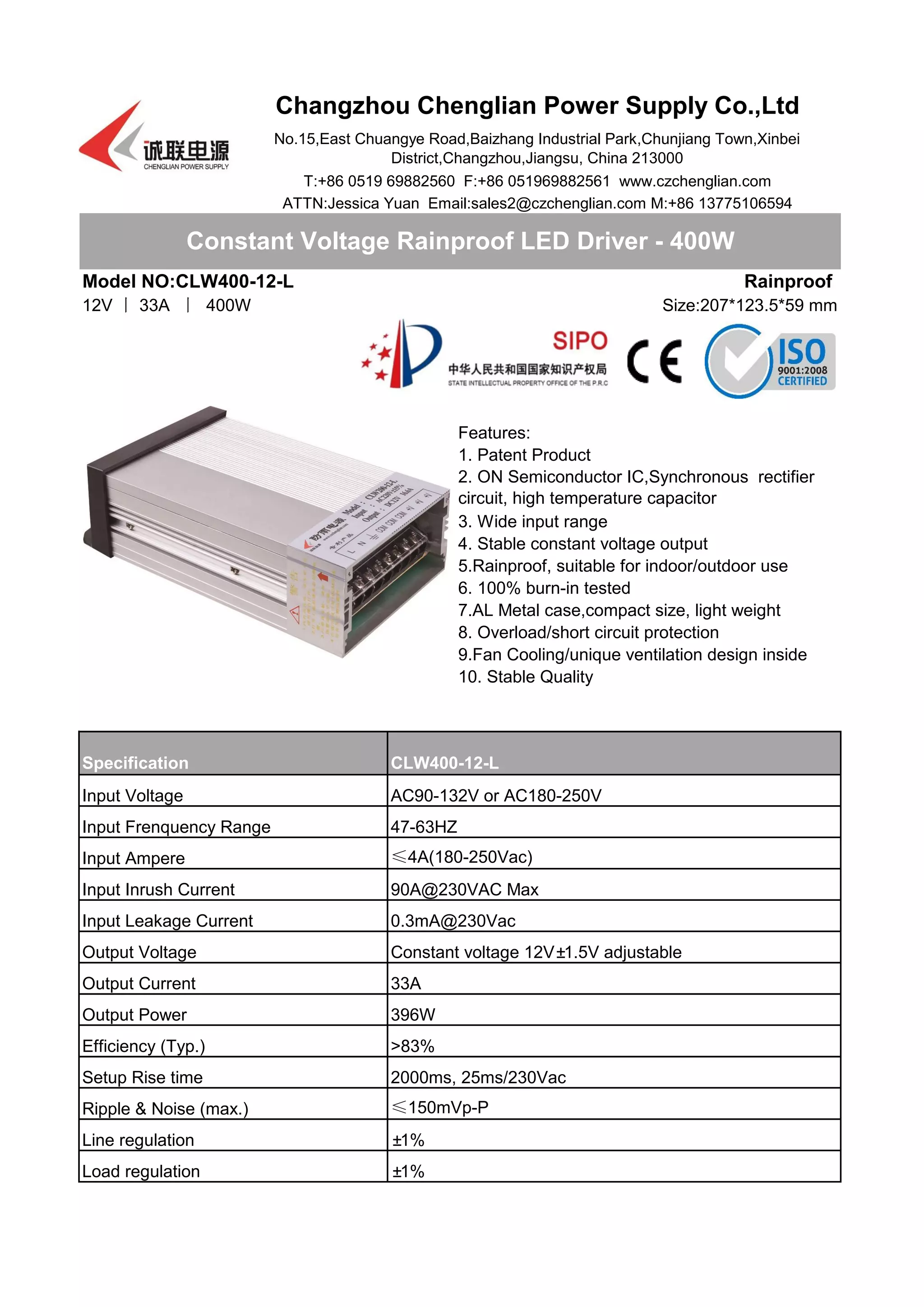 chenglian Ac-Dc 12V LED Power Supply 400W 33A Constant Voltage ...