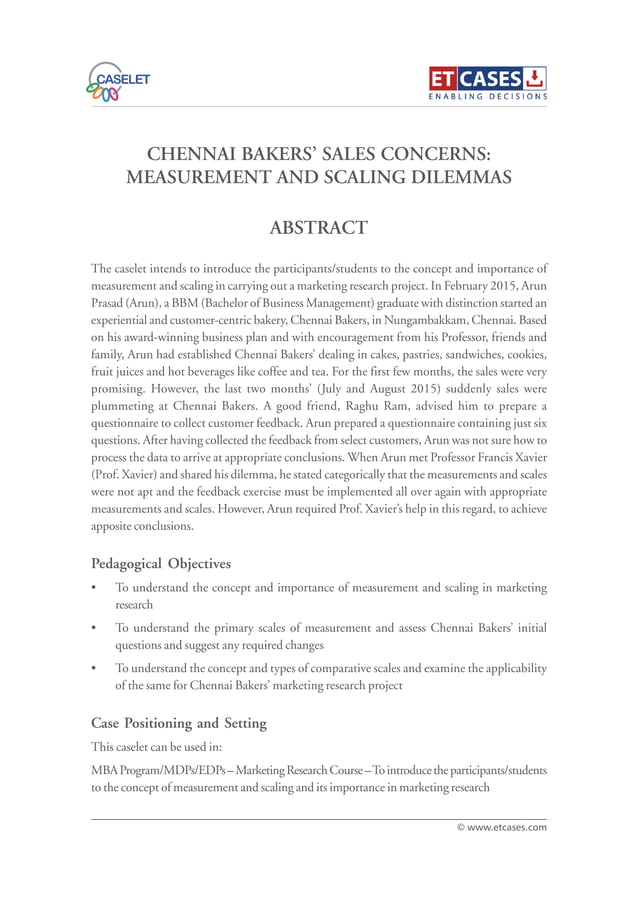 Chennai Bakers’ Sales Concerns: Measuring and Scaling Dilemmas | PDF | Sales | Business