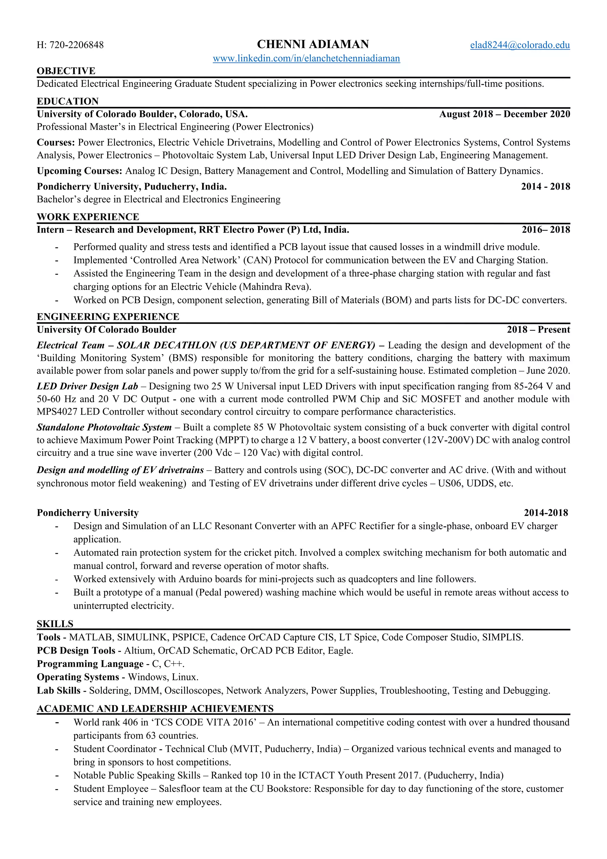 Chenni Adiaman - Resume | PDF