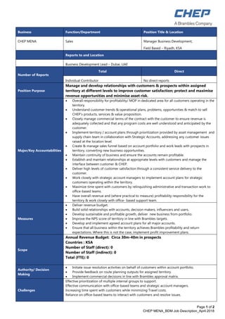 Careers at CHEP MENA - Business Development Manager | PDF