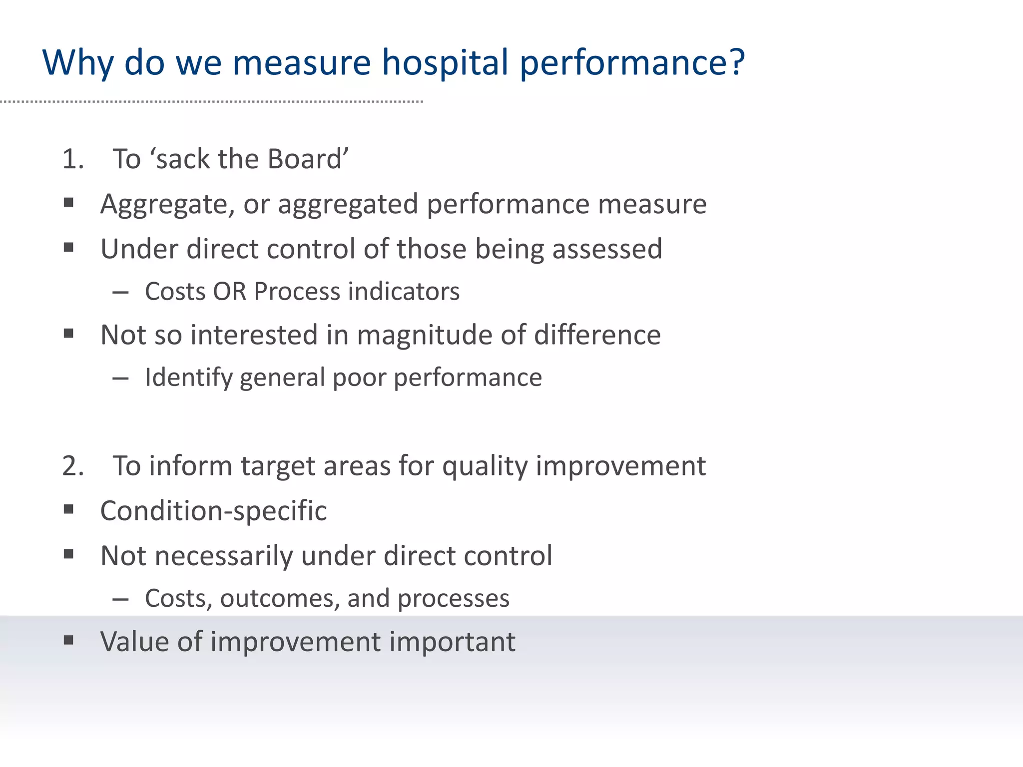 Comparative hospital performance: new data, borrowed methods, more ...