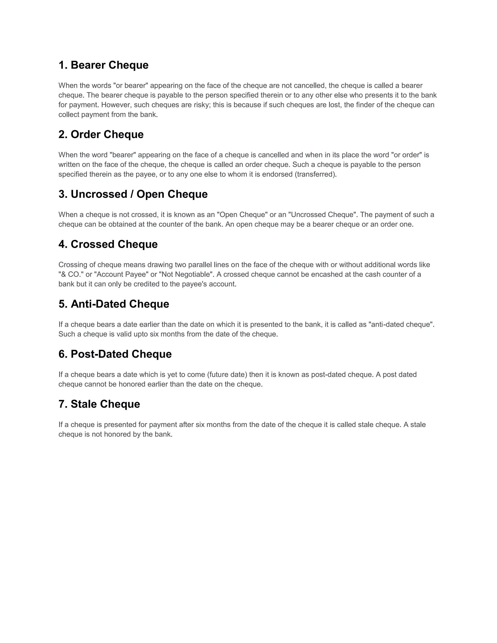 Types of Cheque | DOCX