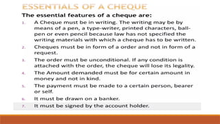 CHEQUE.pptx-MEANING-FEATURES-SPECIMEN-TYPES | PPTX