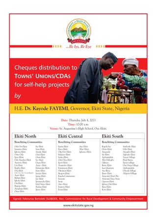 Cheque Distributions to Towns/CDAs for self-Help Projects | PDF