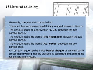 Cheque meaning crossing and types | PPT
