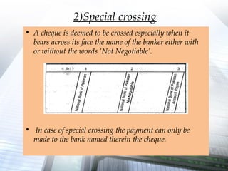 Cheque meaning crossing and types | PPT