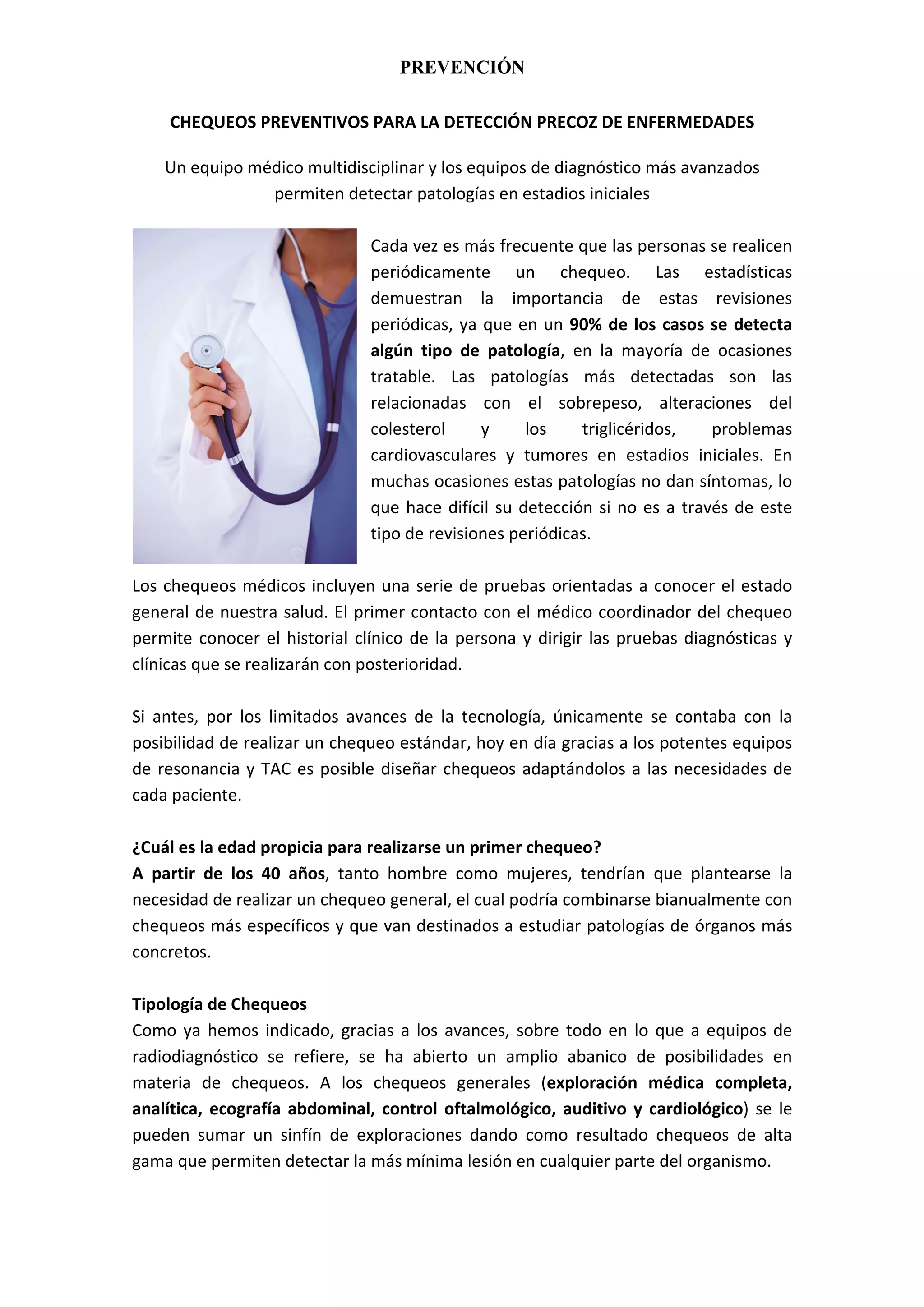 La importancia de los realizar chequeos de salud | PDF