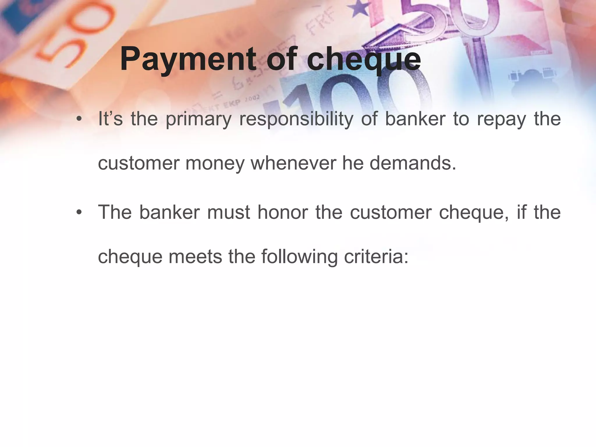 Cheque payment or Encashment of Cheque | PPT