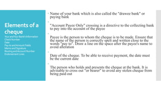 Cheques in the banking system and its important | PPTX