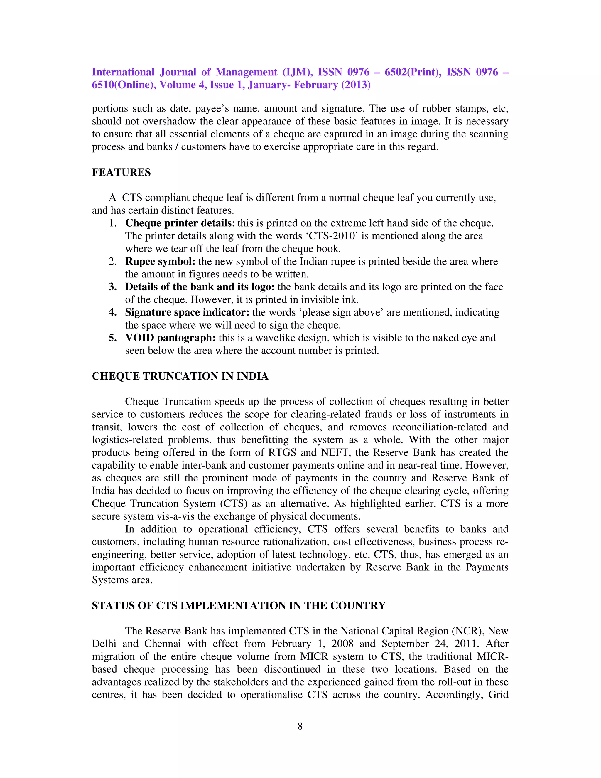 Cheque truncation system in india (cts) | PDF