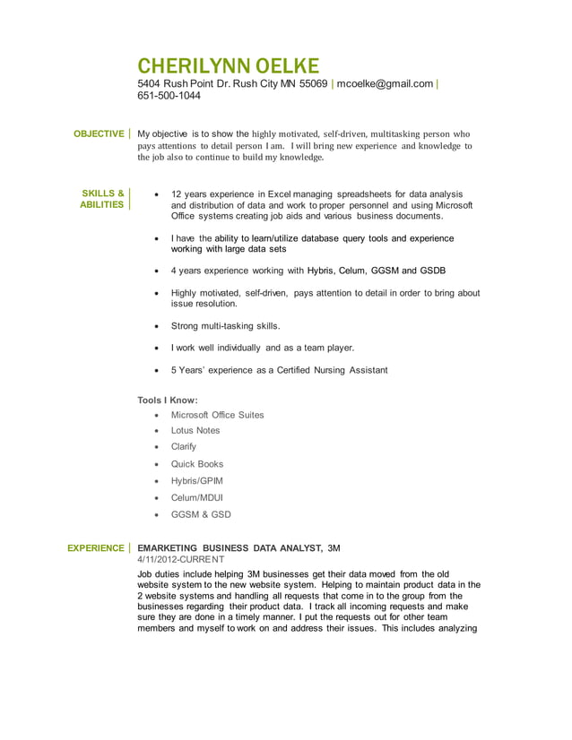 Cherilynn Oelke Resume | PDF