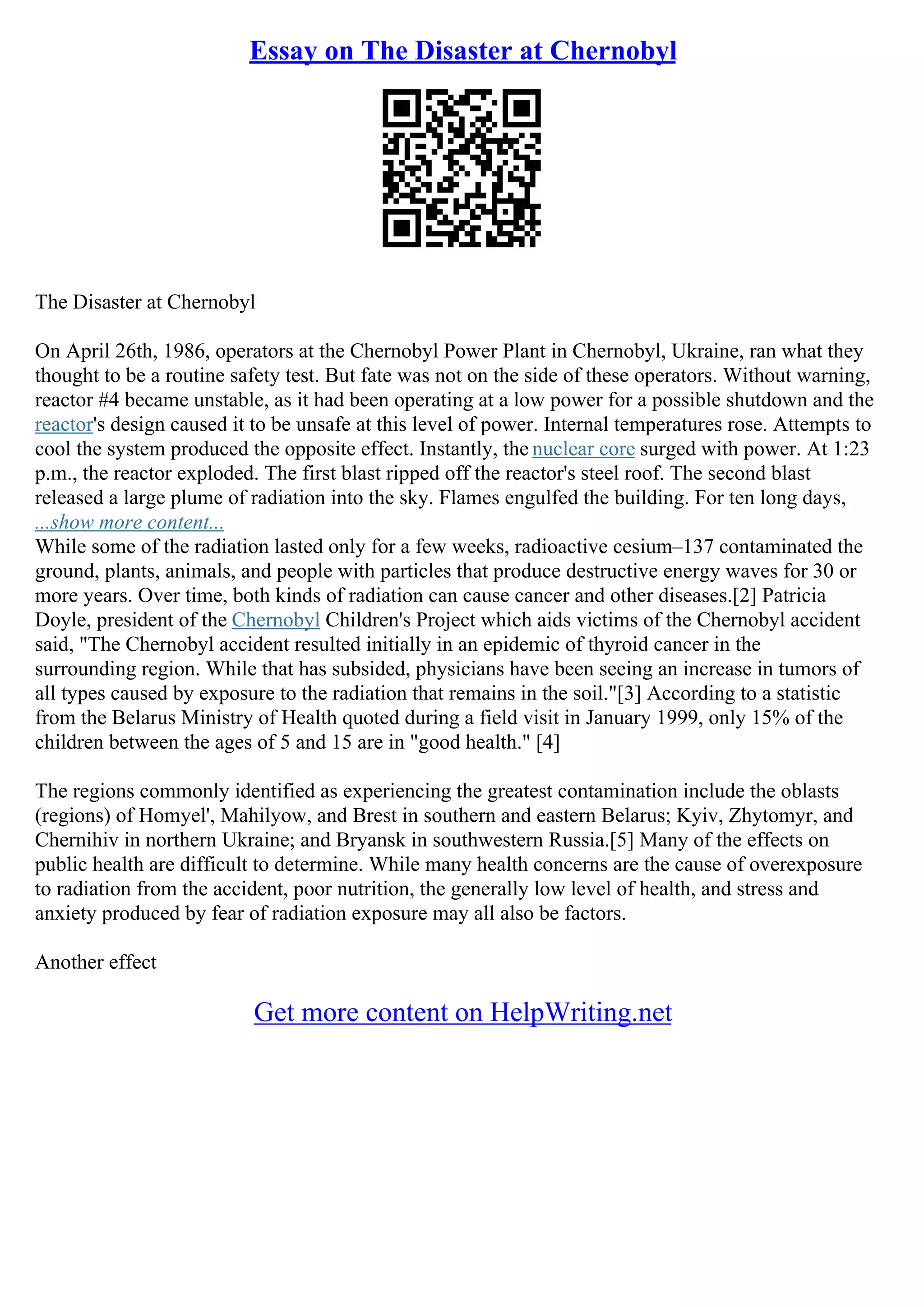 Chernobyl Essay | PDF
