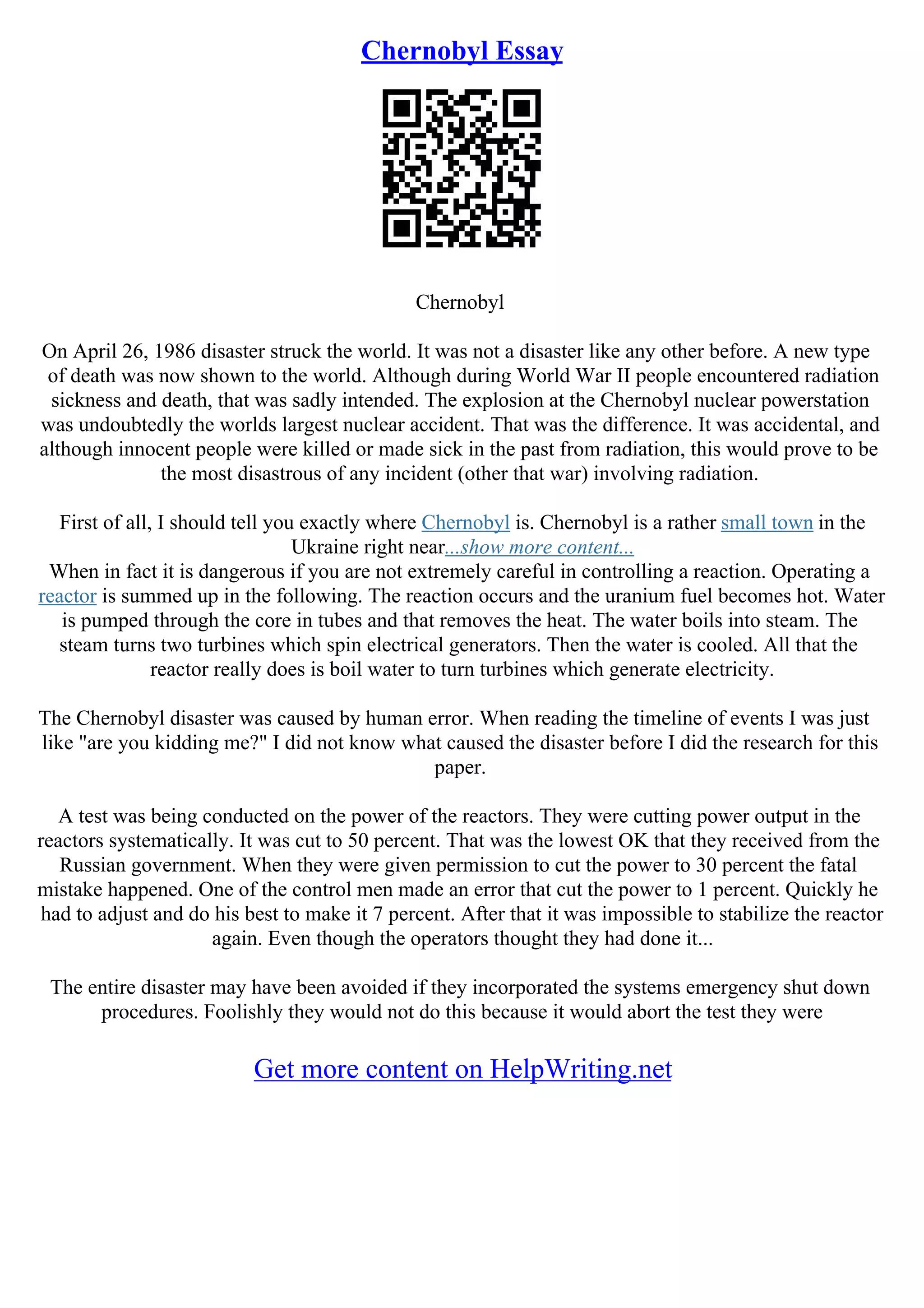 Chernobyl Essay | PDF